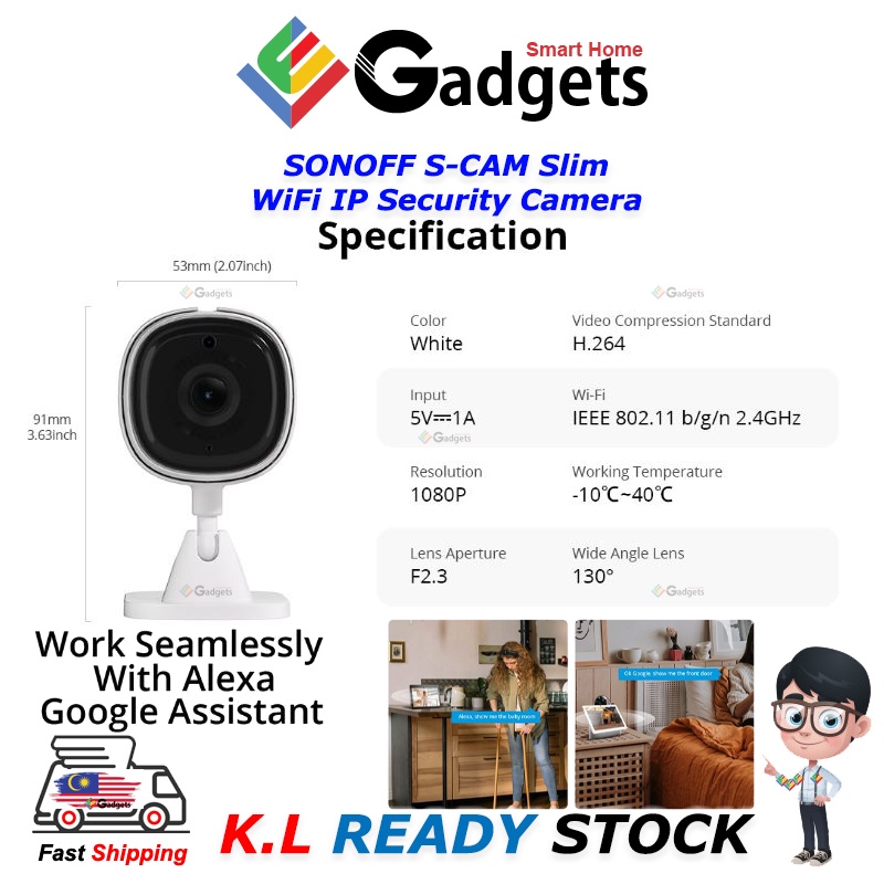 Sonoff eWeLink Wifi IP Security Camera S-CAM Slim 1080P FHD Wireless IR ...