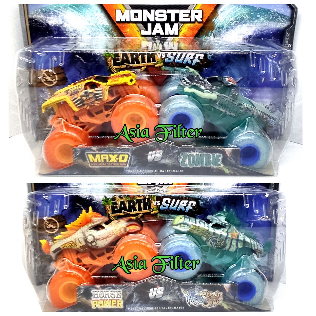 Monster JAM EARTH vs SURF Limited Edition Max D Zombie Horse Power Aqua ...