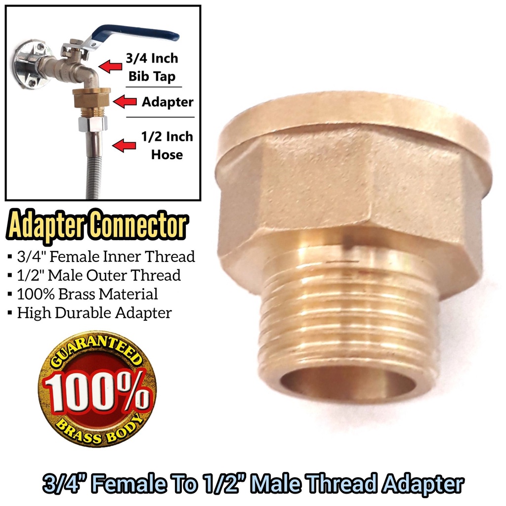 Solid Brass 3/4Inch Female Inner Thread To 1/2Inch Male Outer Thread ...