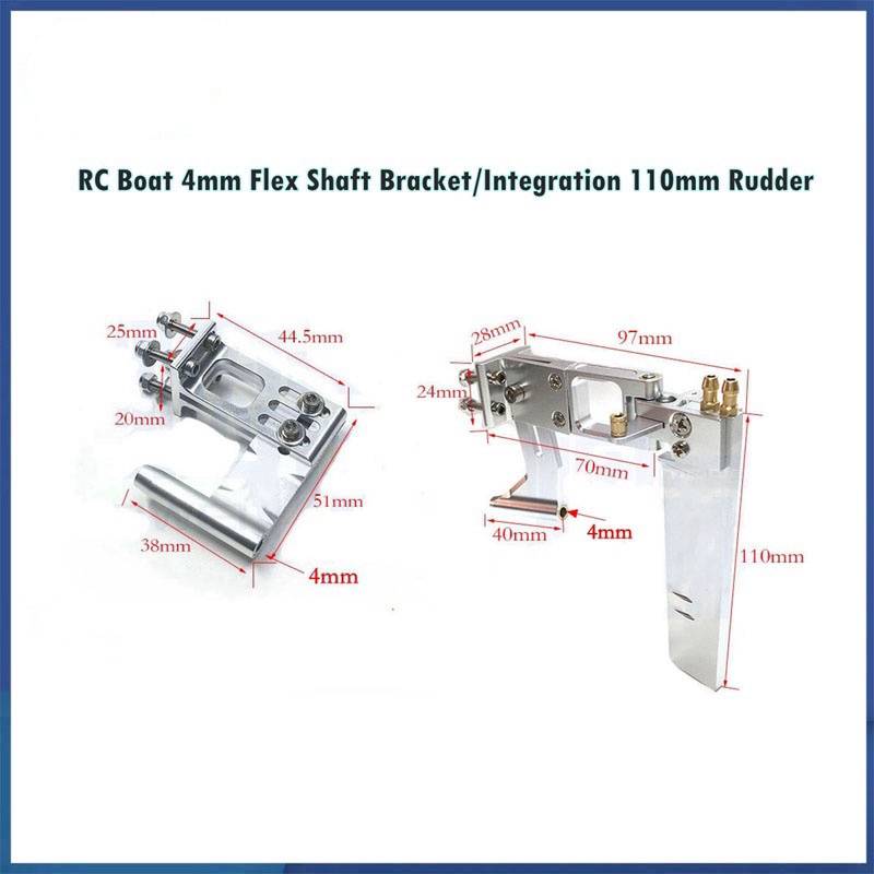RC Boat Strut 4mm Flex Shaft Stinger Integration 110mm Rudder Double ...