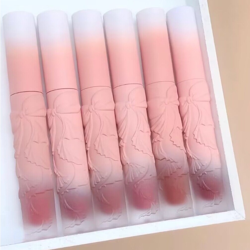GOGO TALES Lip Glaze Embossed Bow Lip Clay Matte Lip Glaze Is Not Easy ...