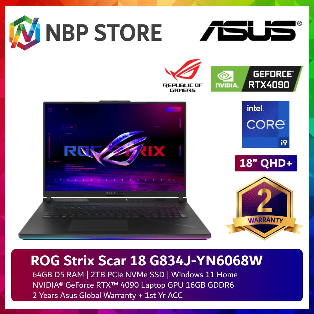 Asus ROG Strix Scar 18 G834J-YN6068W 18'' QHD+ 240Hz Gaming Laptop ( I9 ...