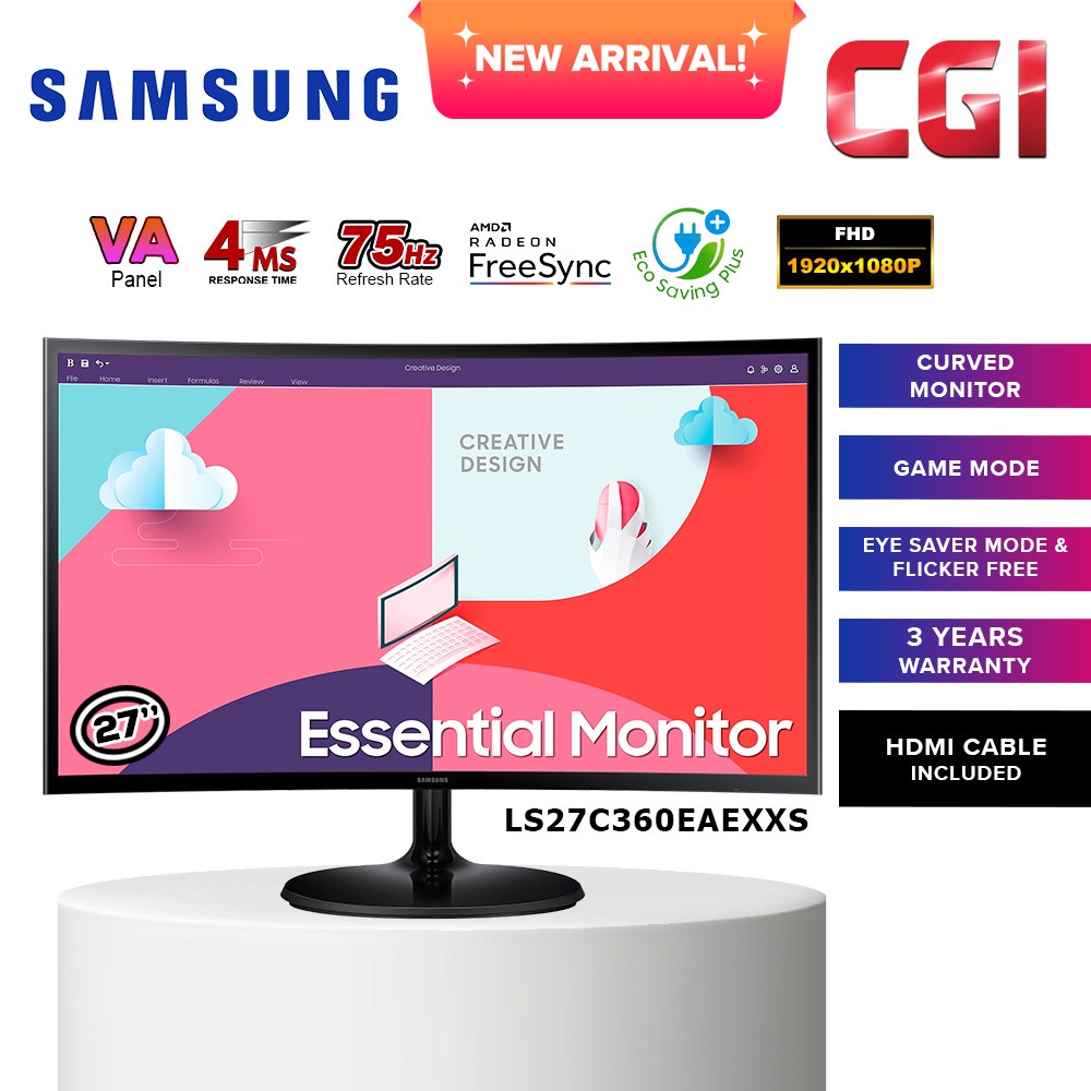 Samsung 27" LS27C360EAEXXS 75HZ 4MS FHD FreeSync Eye Care Essential ...