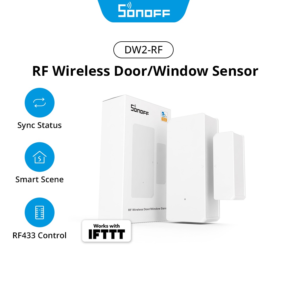 SONOFF DW2-RF 433MHz RF Wireless Door/Window Sensor Works with SONOFF RF Bridge for Smart Home ...