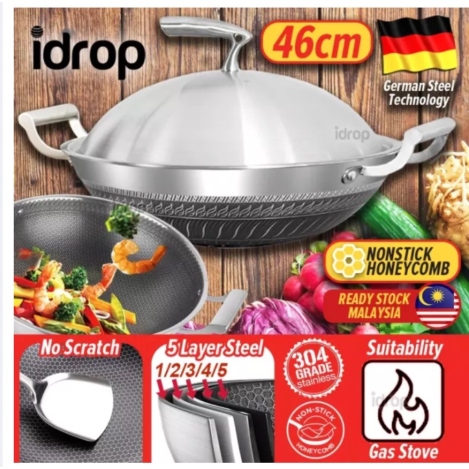 46CM SUS304 Stainless Steel Kitchen Non Stick Honeycomb Cooking Frying ...