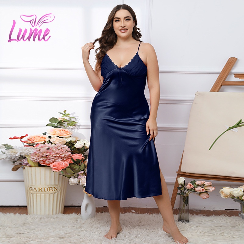 Plus Size XL-3XL Women Pajamas Elegant Dress Long Dress V Neck Night ...
