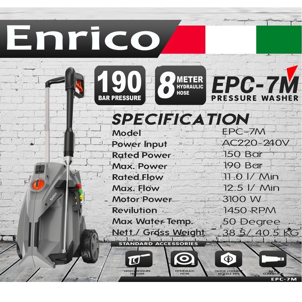 Enrico EPC-7M 190Bar 12.5L/min 4.0Hp Commercial High Pressure Washer | Shopee Malaysia
