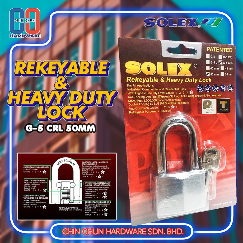 SOLEX G5-CRL 50MM CHROME PADLOCK LONG TYPE | HEAVY DUTY ANTI CUT ...