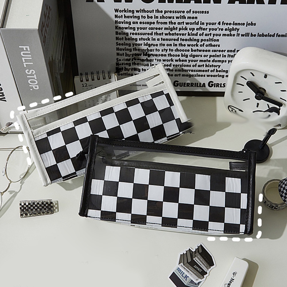 Transparent White Black Checkerboard Triangular Pen Bag INS High-value ...