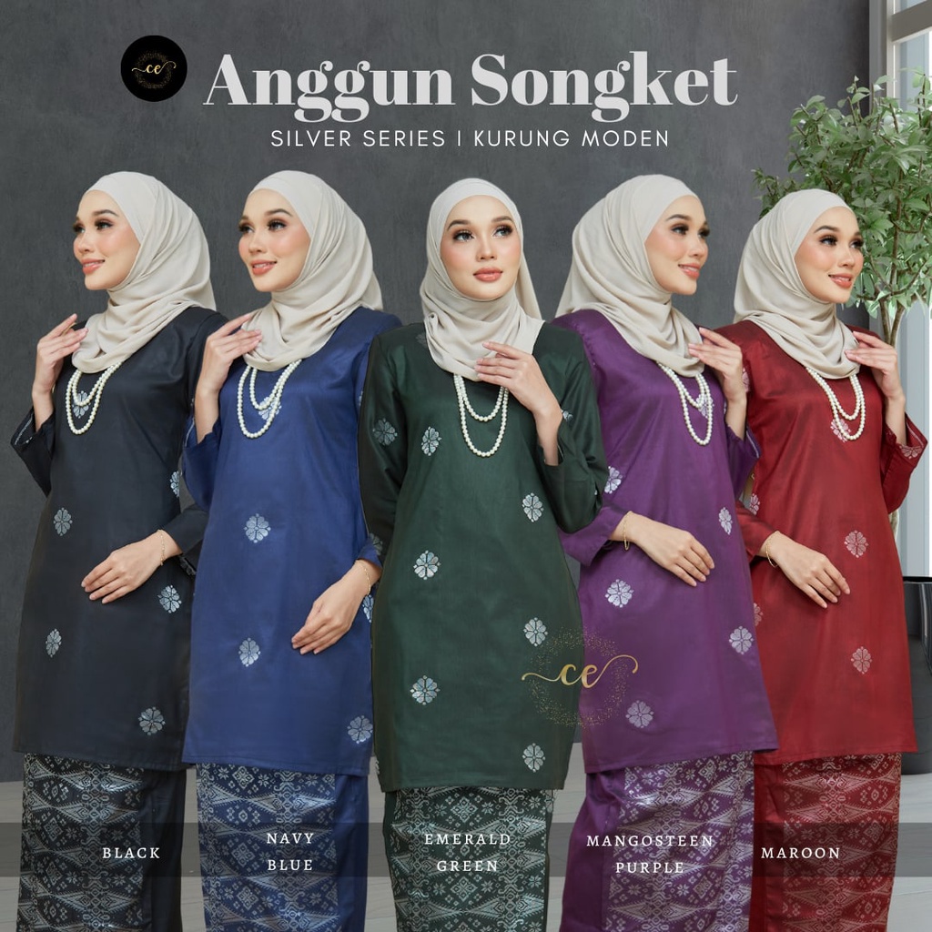 BAJU KURUNG MINI MODEN ANGGUN SONGKET TENUN BUNGA TABUR SILVER BAJU ...