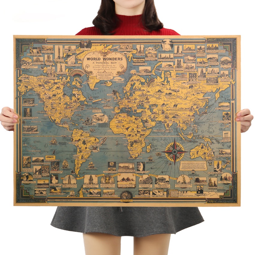Large Size Educational Map Poster Classic World Map Print Wall Art ...