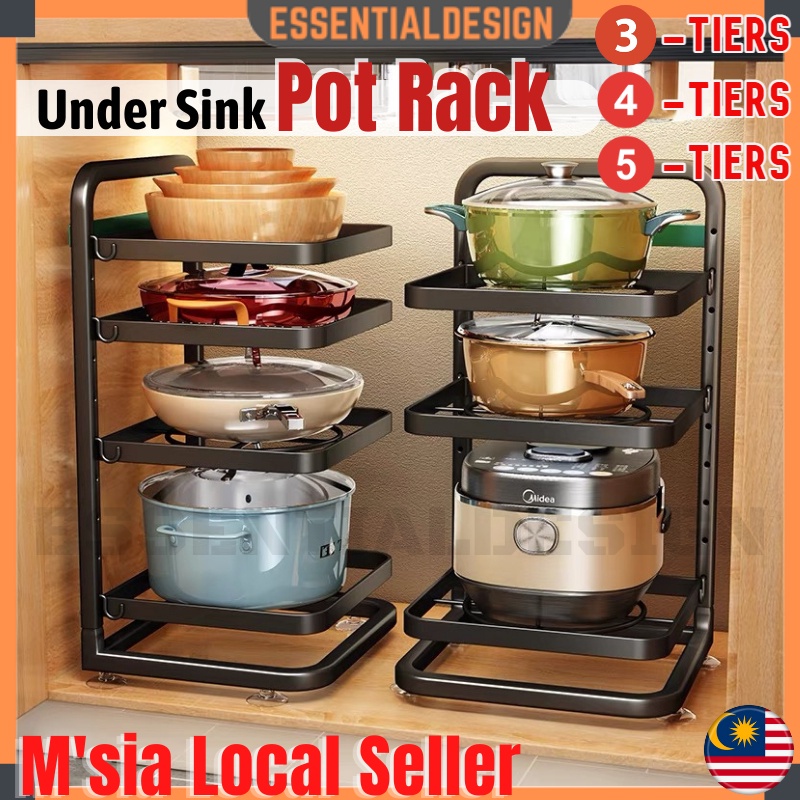 Adjustable Pot Rack Rak Bawah Sinki Rak Letak Barang Dapur Pans ...