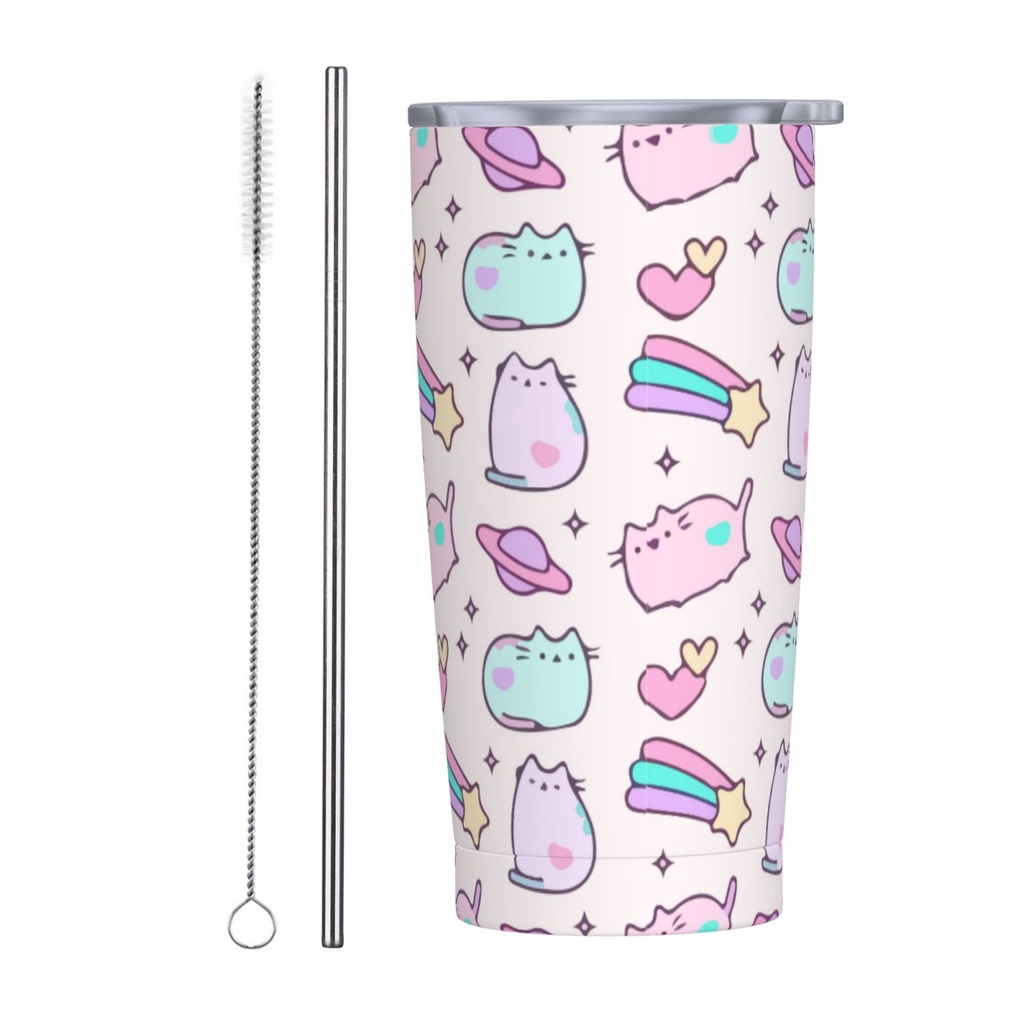 Pusheen The Cat Insulated Tumbler with Lid and Straw Iced Coffee Cup ...