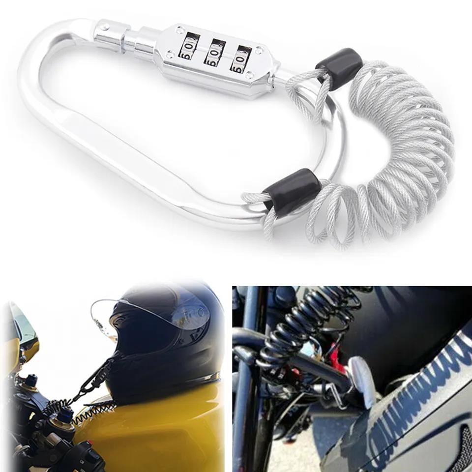 Chrome Motorcycle Helmet Security Lock T-bar 3-Digit Combination Cable ...