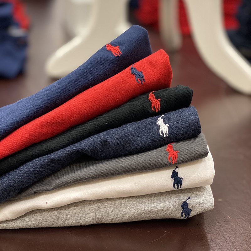 Summer solid color crew neck POLO pony label cotton short sleeve T ...