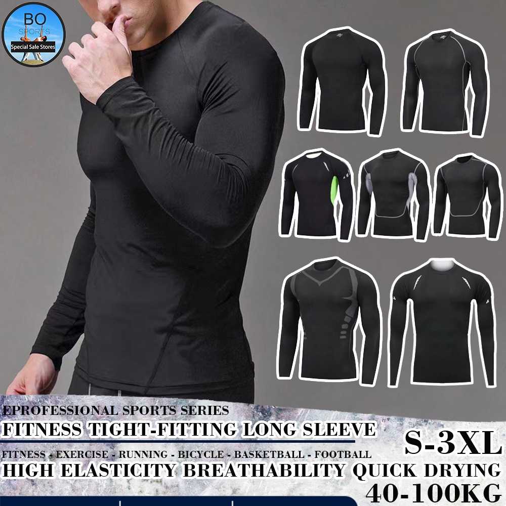 BOSPORT Men`s Compression Sports T-Shirts Long Sleeve Fitted Top ...