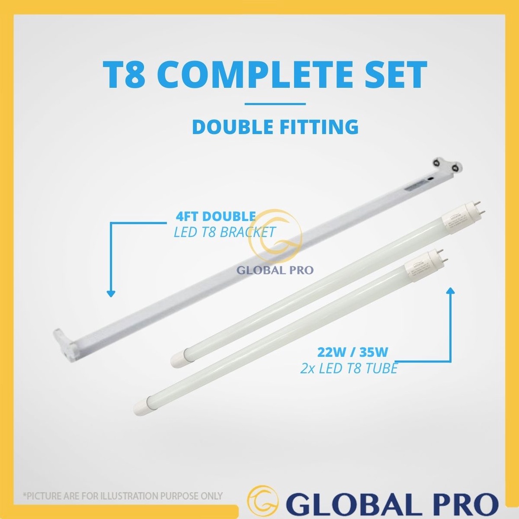 [FULL SET] DOUBLE 4FT T8 Led Tube Light Lampu Kalimantang LED Set Lampu Panjang LED Ceiling ...