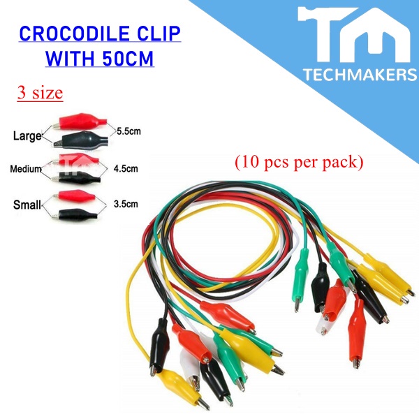 Crocodile Clip with Wire 50cm (10pcs per Pack) 5 Colours Alligator Clip ...