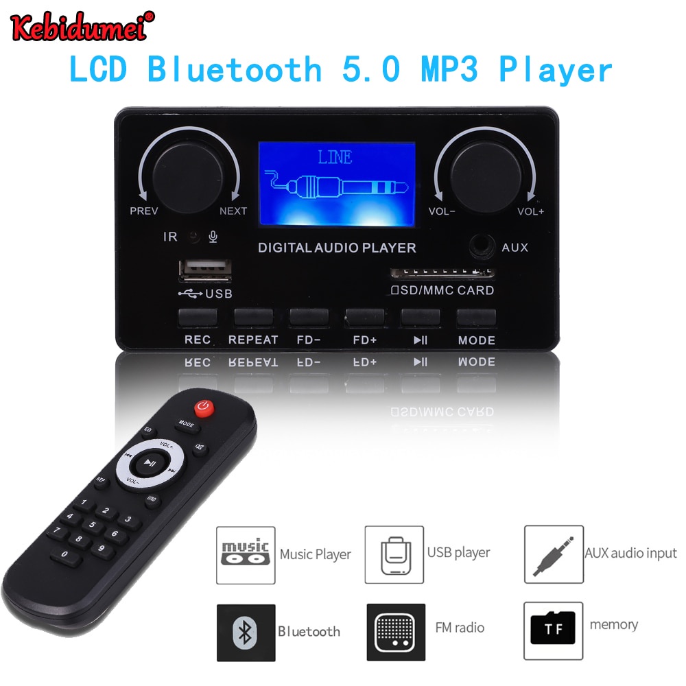 LCD Lyrics Display Bluetooth 5.0 MP3 Decoder Board Support Handsfree Recording FM DC 12V MP3 WMA ...