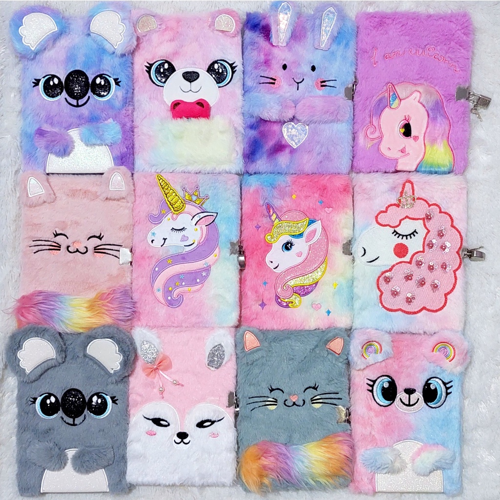 Notebook, fur book, unicorn character, rabbit, cat, panda, fox, cute ...