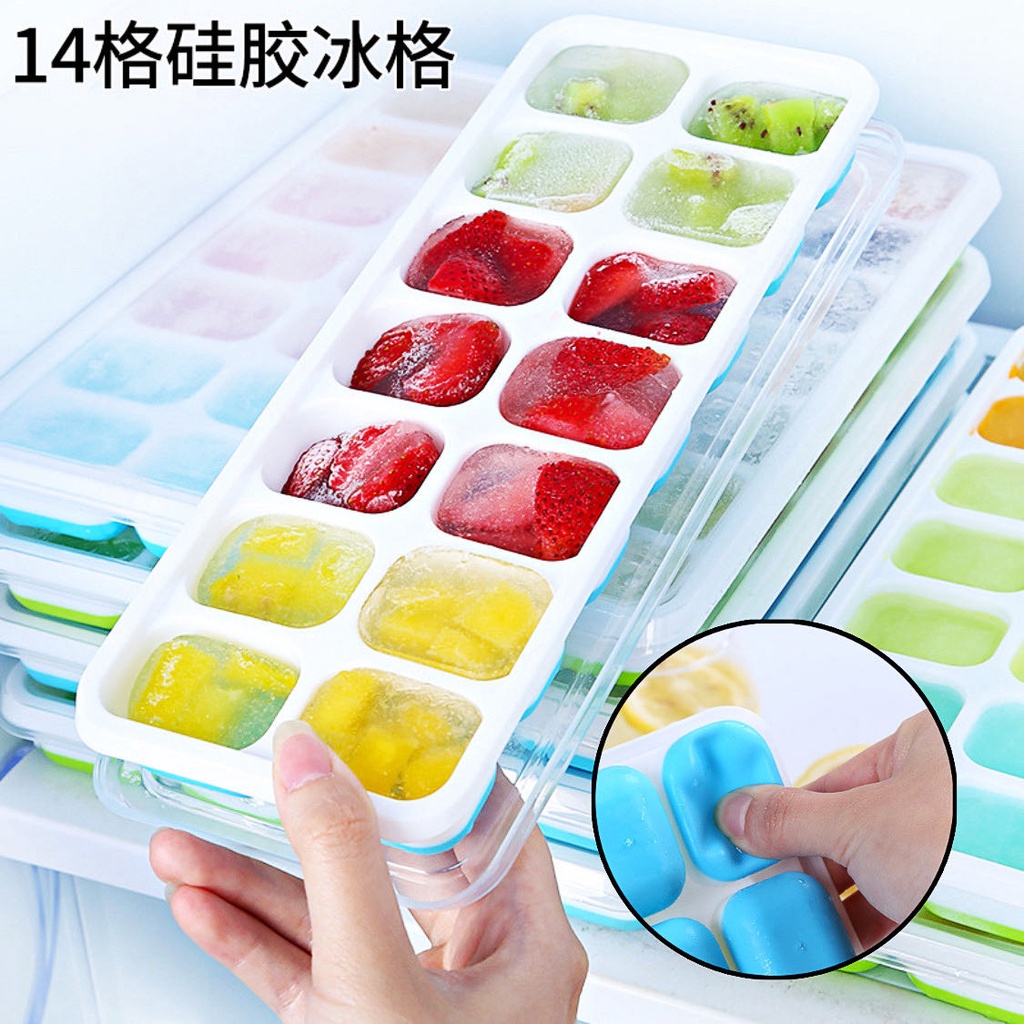 SRS_ 14 Holes Silicone Ice Tray Ice Cube Maker Baby Food Puree Mold ...