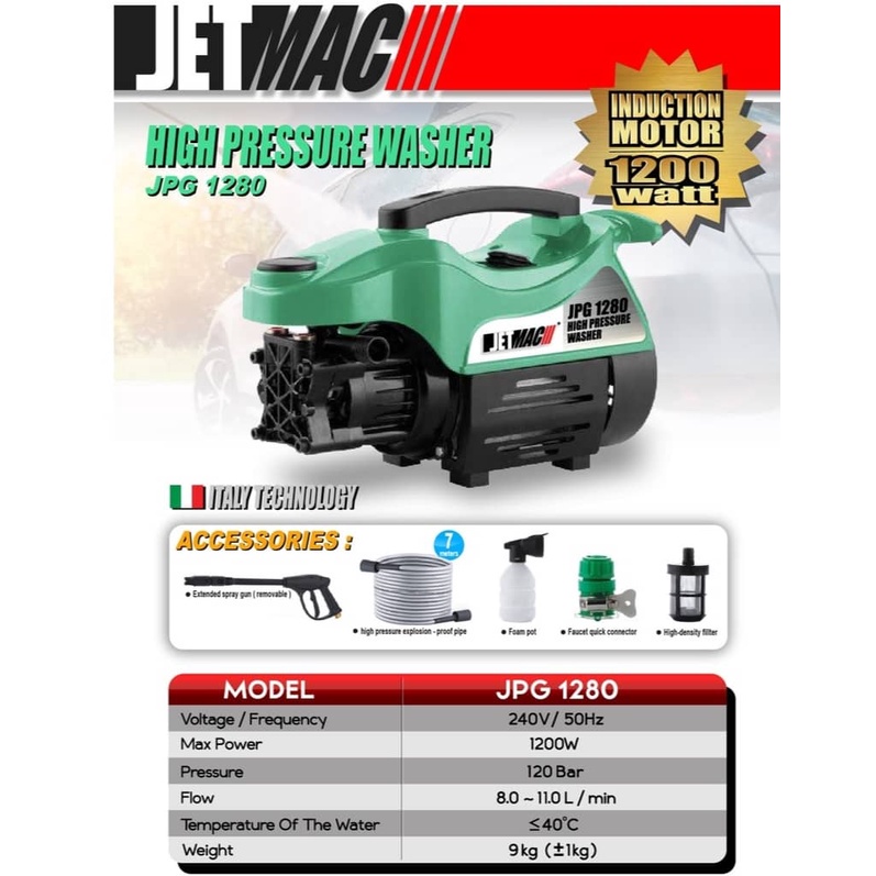 JETMAC 1200W 120Bar Induction Motor Pressure Washer | Shopee Malaysia