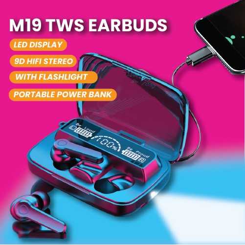 M19 TWS 5.1 Bluetooth Earphone Gaming Earbuds Wireless Earfone Bluetooth 9D HiFi Sound LED ...