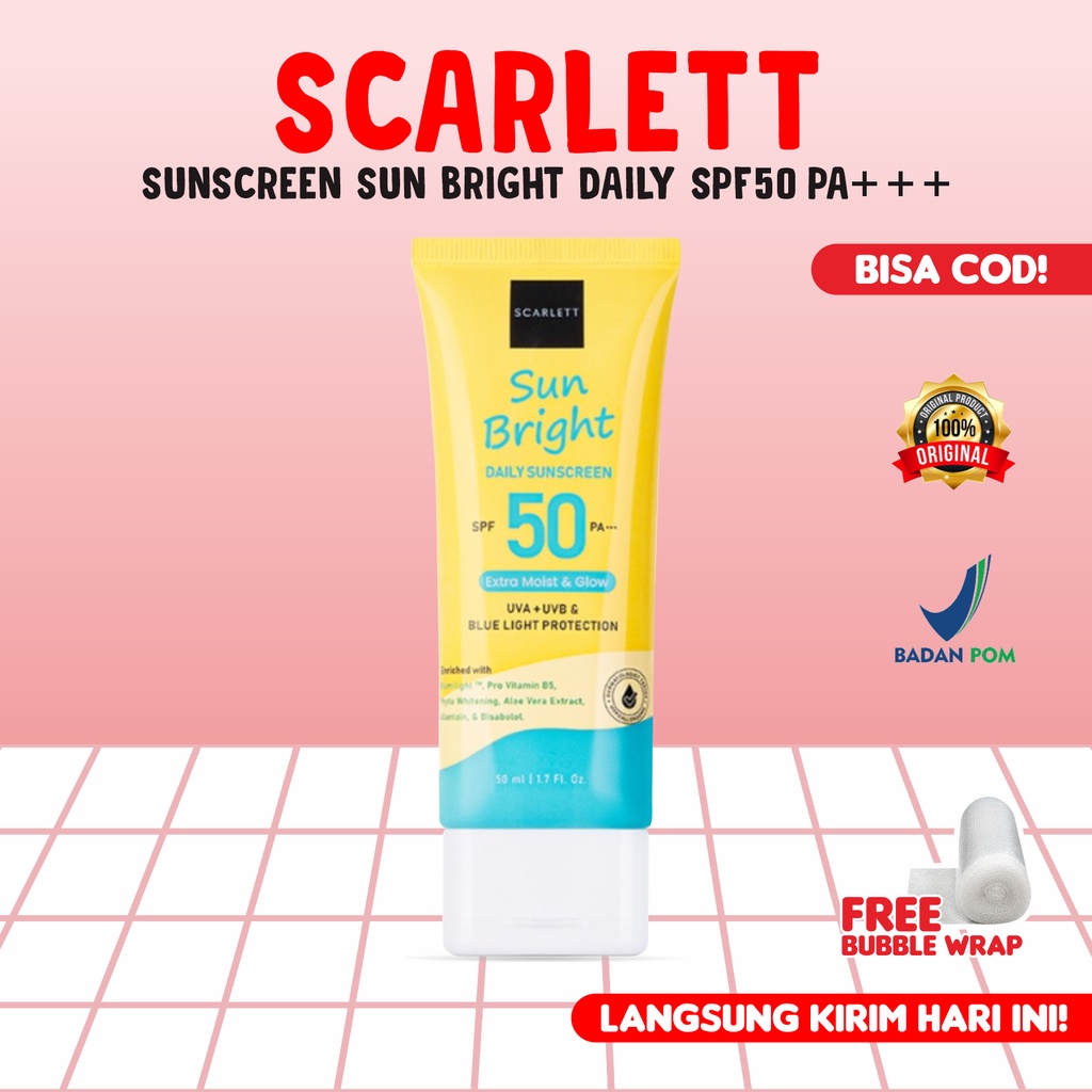 Scarlett Whitening Sunscreen 50ml Sun Bright Daily SPF 50 PA+++ BPOM Original | Shopee Malaysia