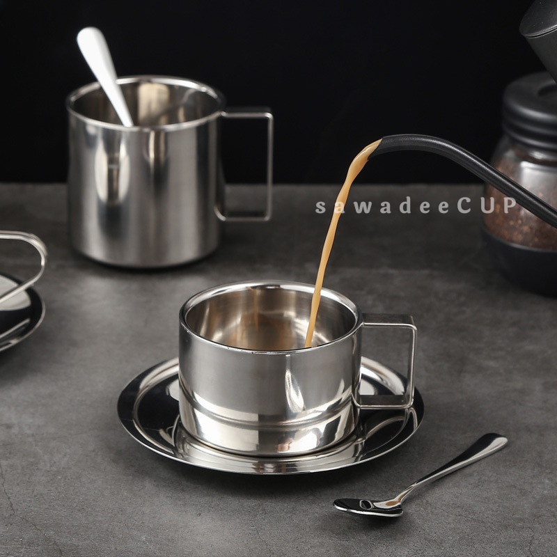 Ins Style Stainless Steel Coffee Cup SUS304 Metal Mug Set 180ml 200ml ...