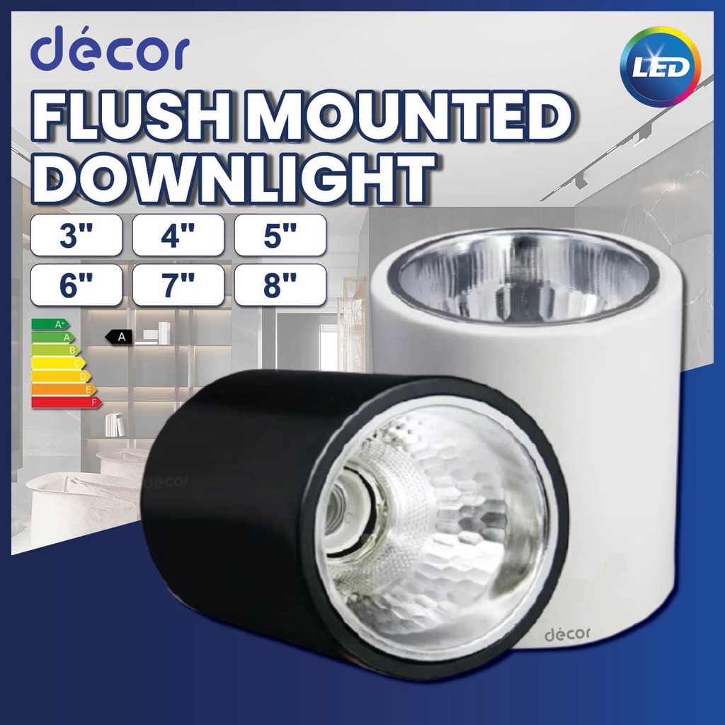 E27 Flush Mounted Surface Downlight Round 4'' 6'' 8'' Square 3" 5" 7"Ceiling Light Tin Milo ...