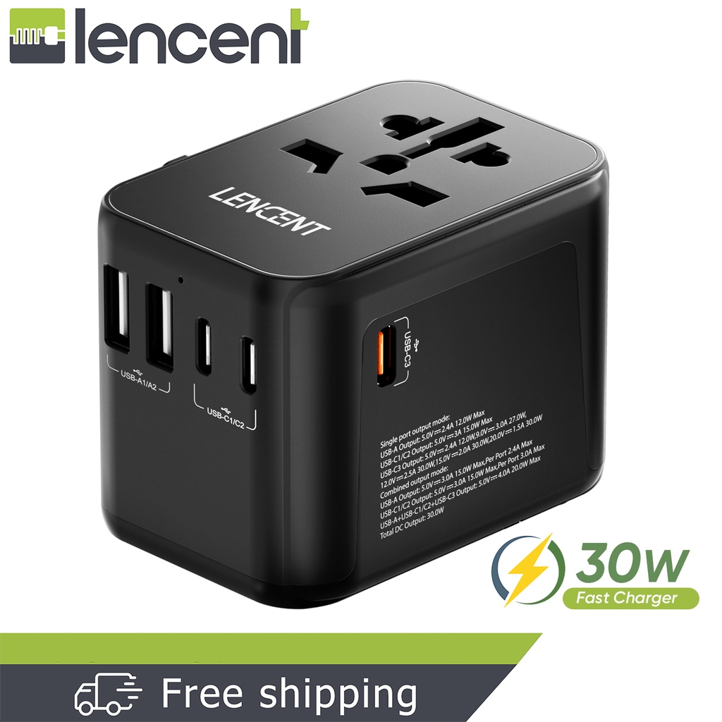LENCENT PD 30W Fast Charger Universal Travel Adapter, International ...