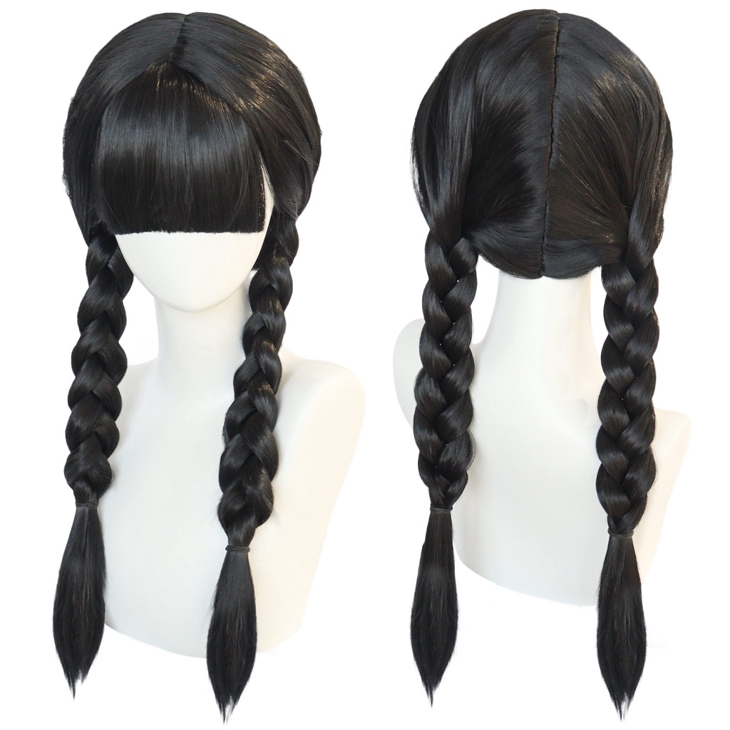 Synthetic Wednesday Addams Cosplay Wig Movie The Addams Family Long ...