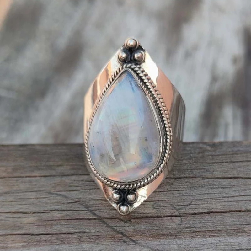 Vintage Tibetan Moonstone Big Healing Crystal Rings for Women Boho ...