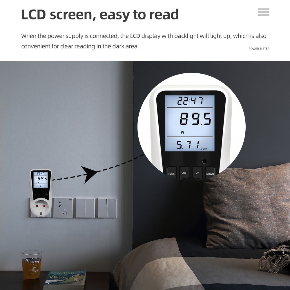220V Digital Wattmeter AC Power Meter Plug-in Socket Kilowatt Wattage ...