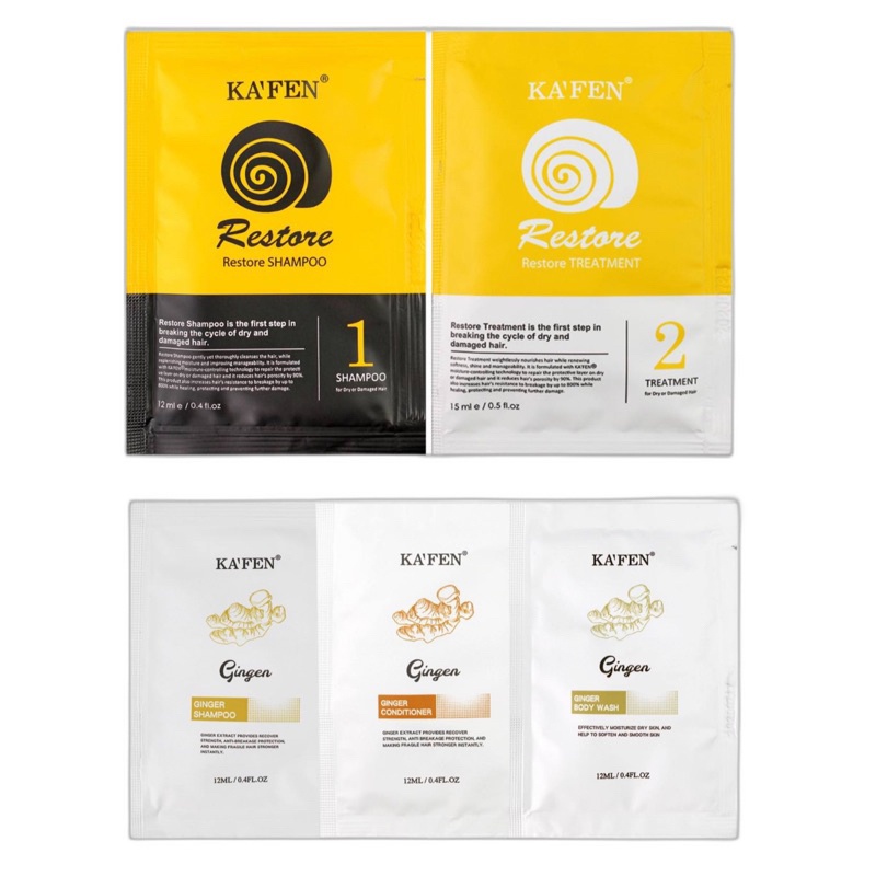 KAFEN Shampoo/Treatment Sample (Snail Restore & Ginger Series) 蜗牛极致洗发精 ...