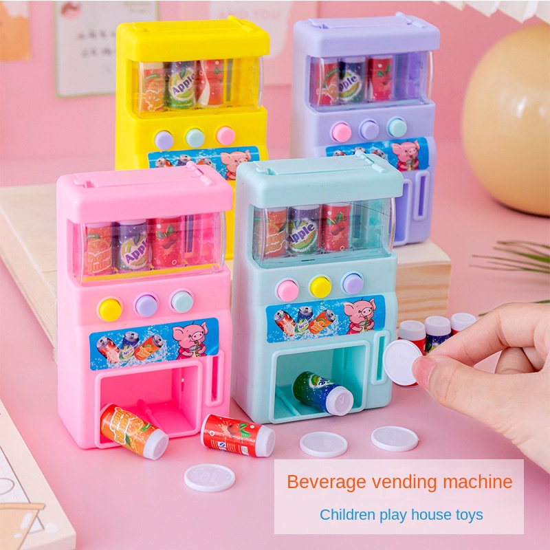 Kids Simulation Mini Beverage Vending Machine Toy with Coins Drinks ...