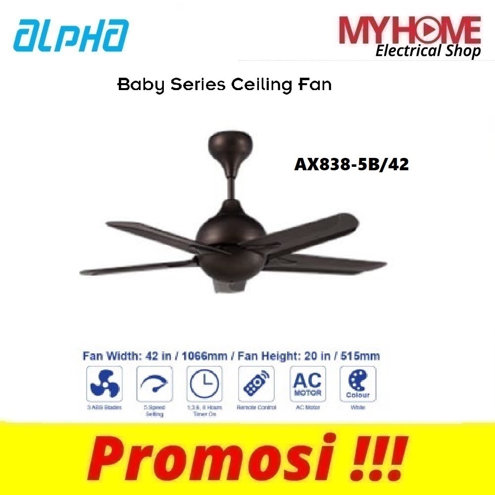 ALPHA AX838-5B/42 42" 5-BLADE CEILING FAN (WHITE / ORB / PWT) | Shopee ...