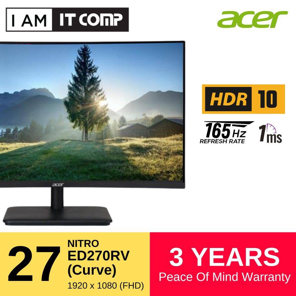 ACER NITRO 27 Inch ED270RV (Curve) - FHD 165Hz Gaming Monitor HDR10 (UM ...