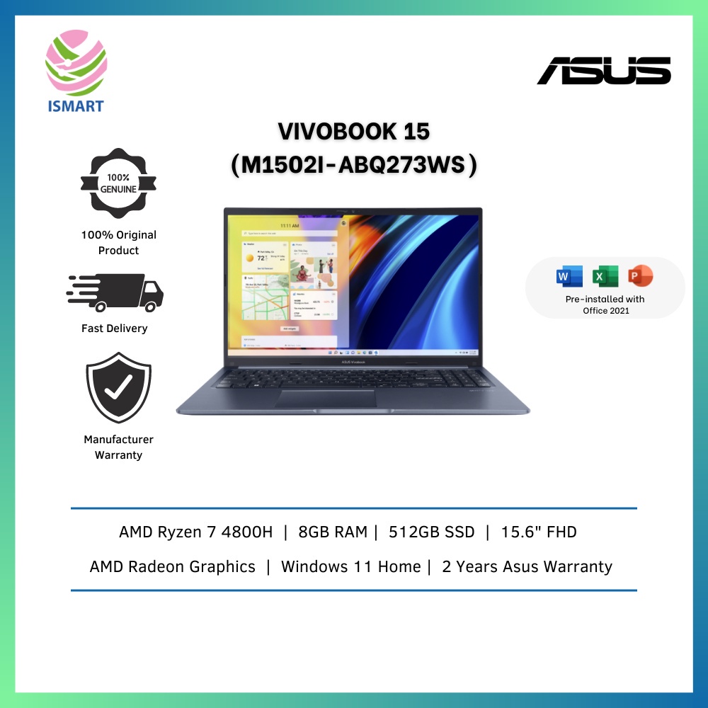 Asus Laptop Vivobook 15 M1502I-ABQ273WS 15.6'' FHD Quiet Blue ( Ryzen 7 ...