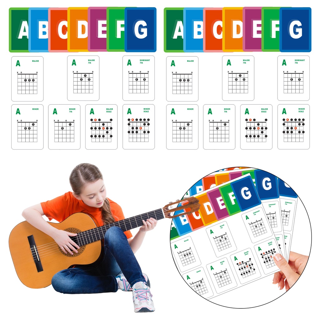Guitar Chord Fingering Charts Scale Learning Cards - 49 Guitar Flash ...
