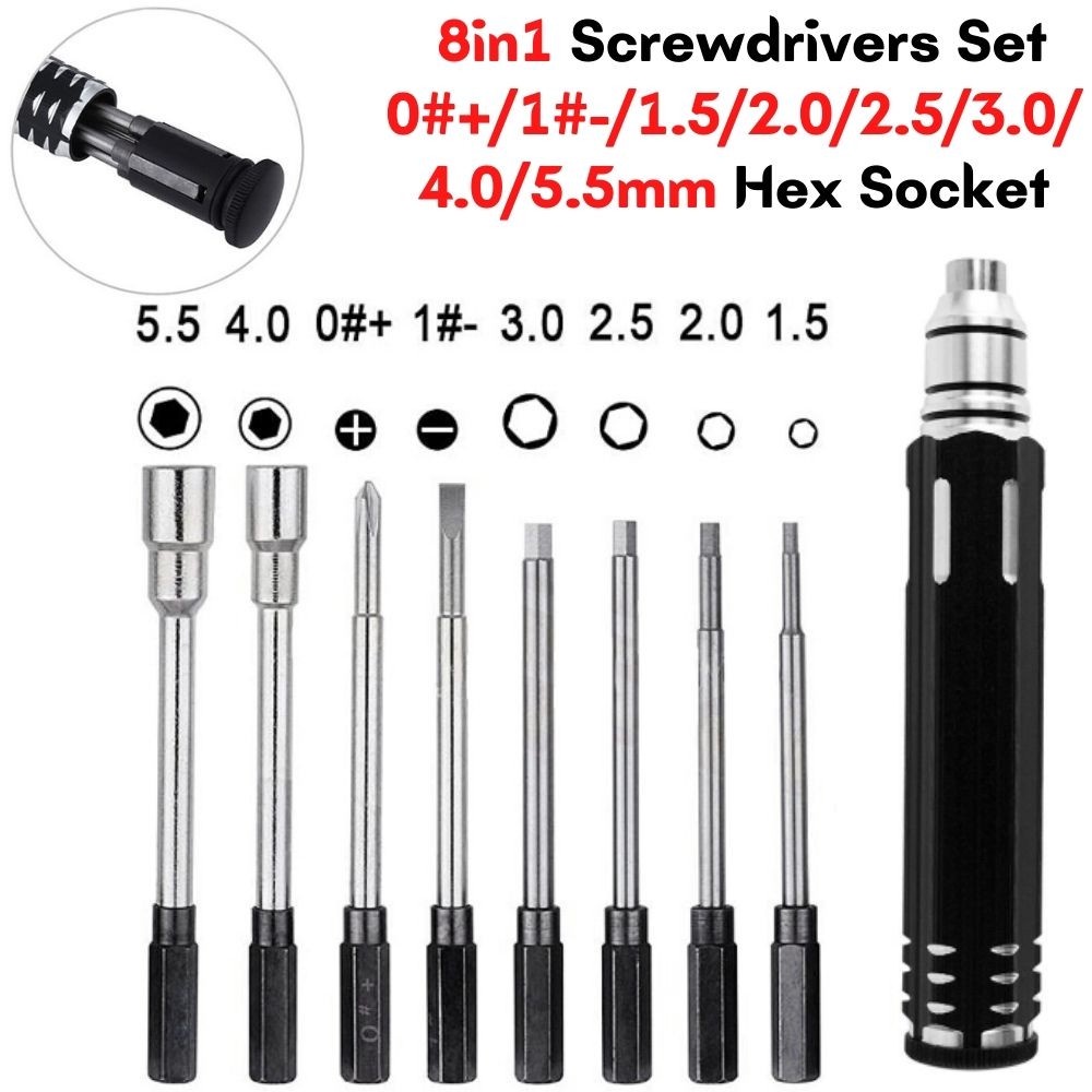 8in1 Screwdrivers Set 0#+/1#-/1.5/2.0/2.5/3.0/4.0/5.5mm Hex Socket ...