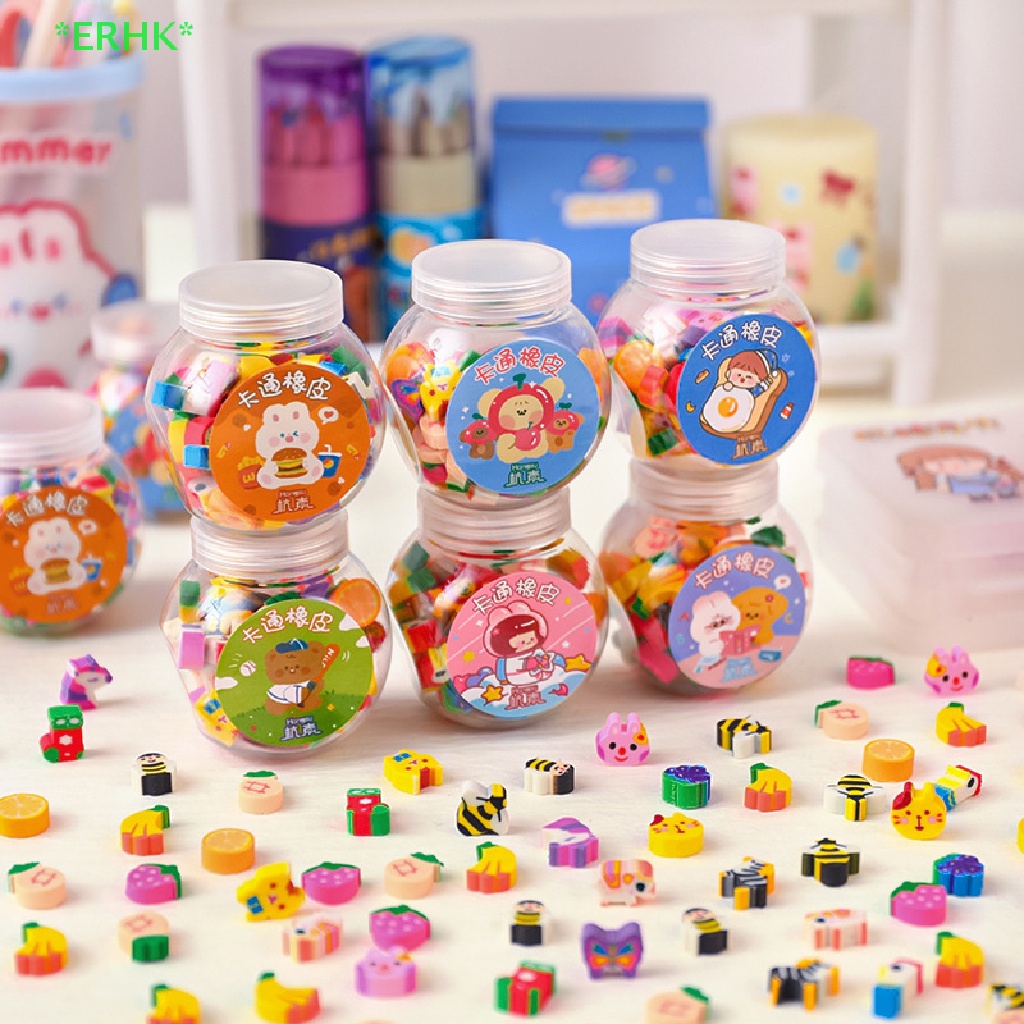 ERHK> 50pcs/set Cute Rubber Eraser Creative Animal Fruit Pencil Erasers ...