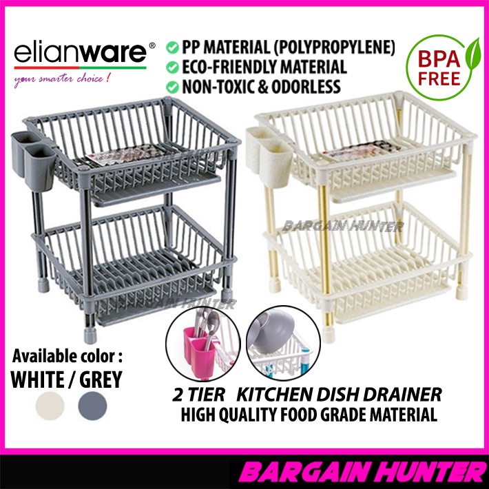 ELIANWARE E-287 2 Tier Kitchen Dish Drainer Dish Rack with Cutlery ...