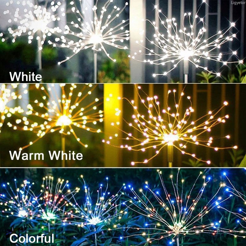 150/200LED Outdoor Solar Fireworks Light Solar LED Raya Ground Plug ...