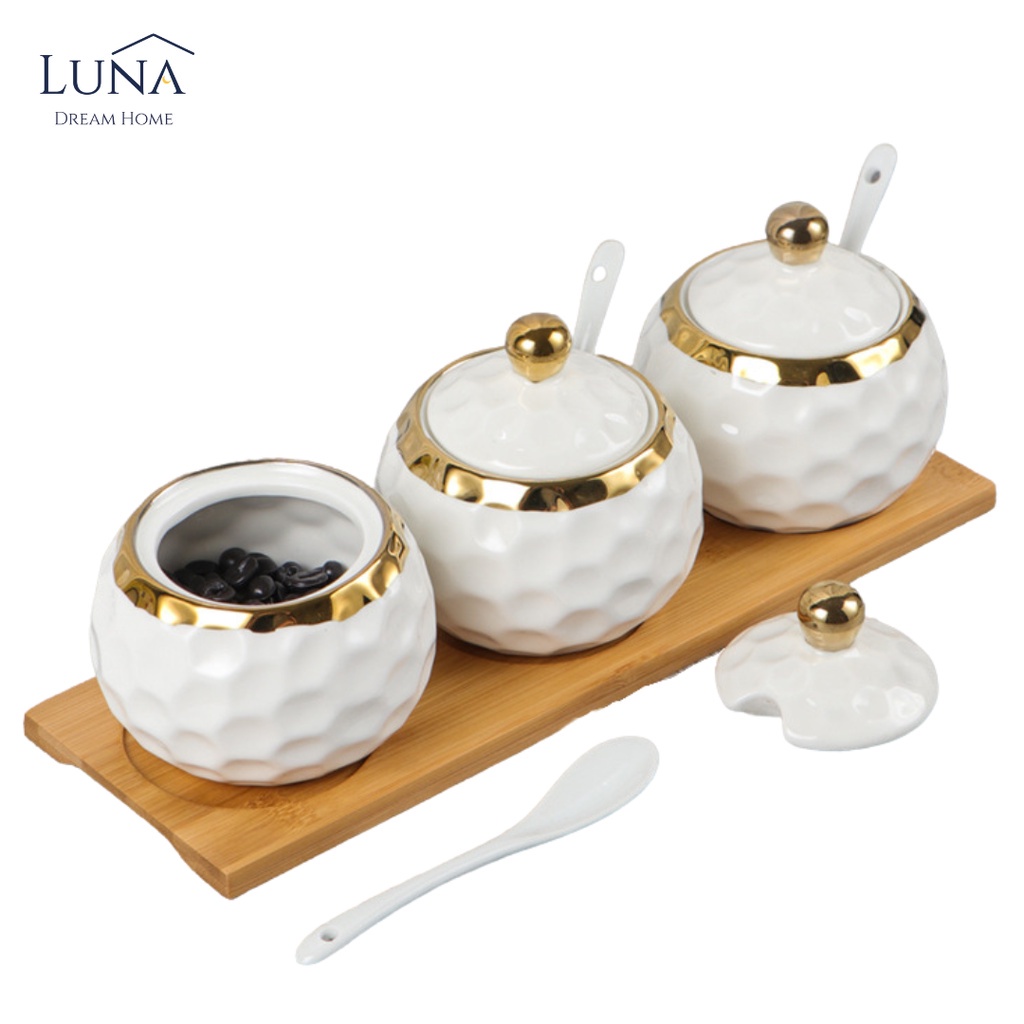 LUNA [Aria Spherical Spice Jar Set] 3 in 1 Household Ceramic Spice ...