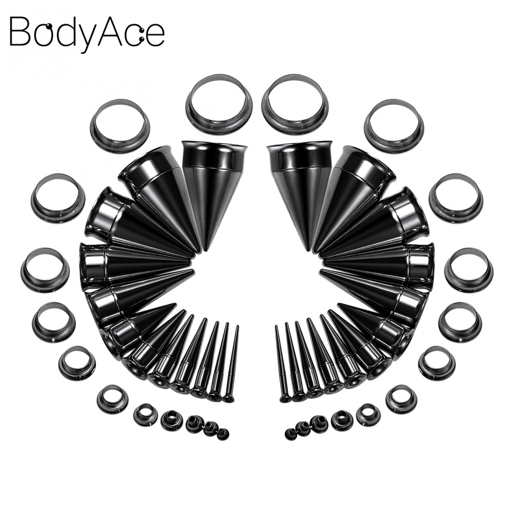 Bodyace 1 Set Silver Flesh Stretcher Double Flared Ear Plug and Tunnel ...