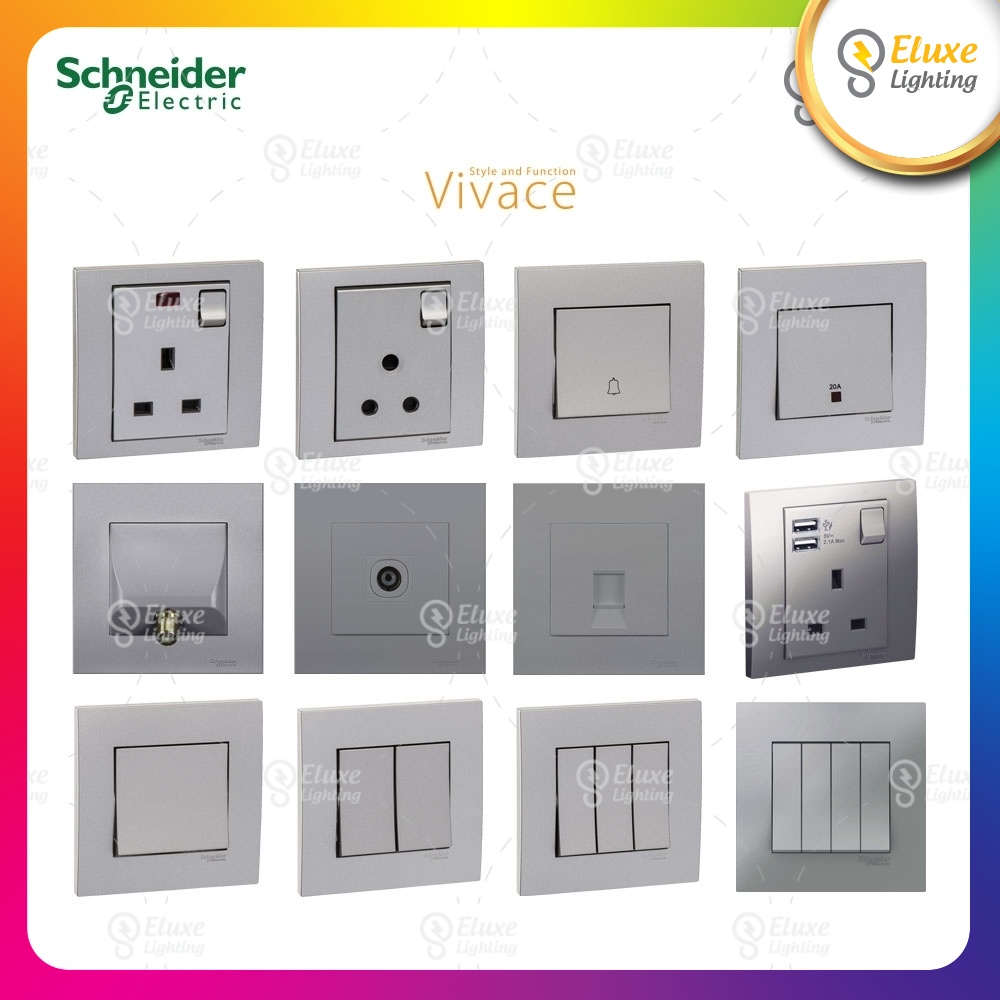 SCHNEIDER VIVACE SERIES SILVER SWITCHES & SOCKETS [FULL RANGE] | Shopee ...