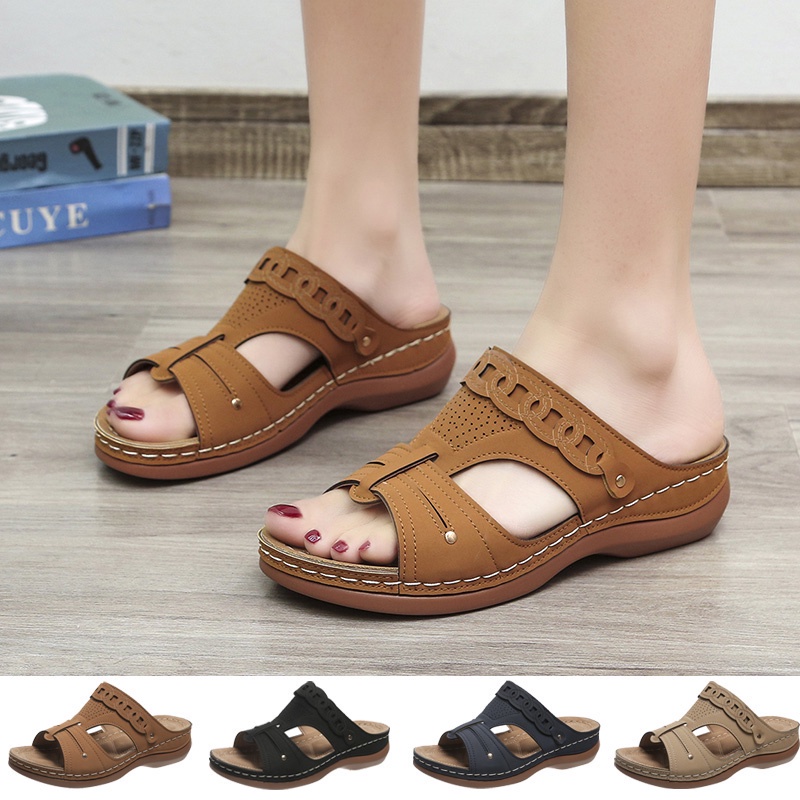 Avovi Women Retro Wedges Sandal Non-Slip Hollow Out Open Toe Oversized ...