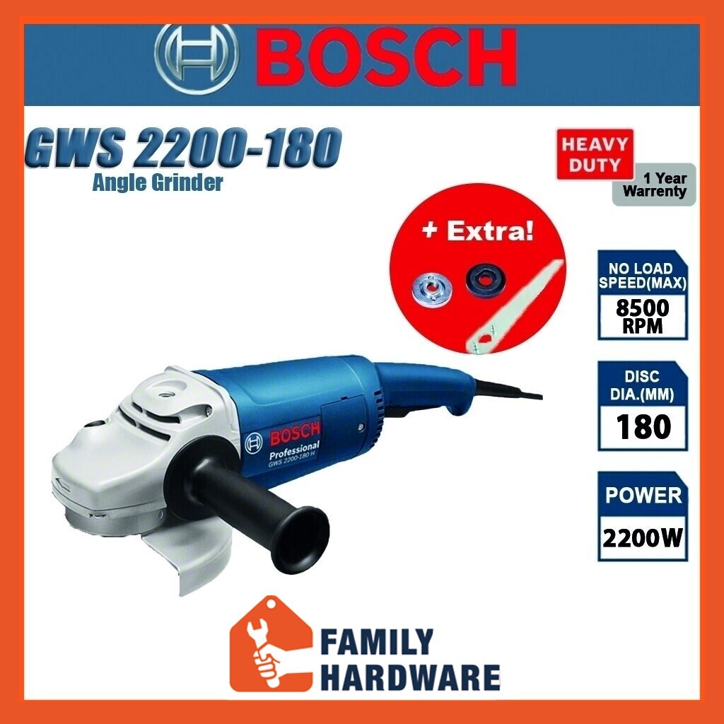 BOSCH GWS 2200-180 H Professional Angle Grinder With Locking Nut ...