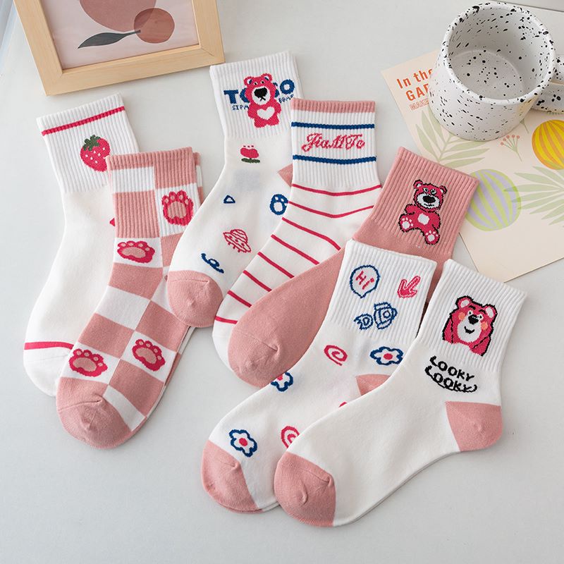 MALAYSIA READY STOCK!1 Pair Korean Style Women Trendy Pink Socks ...